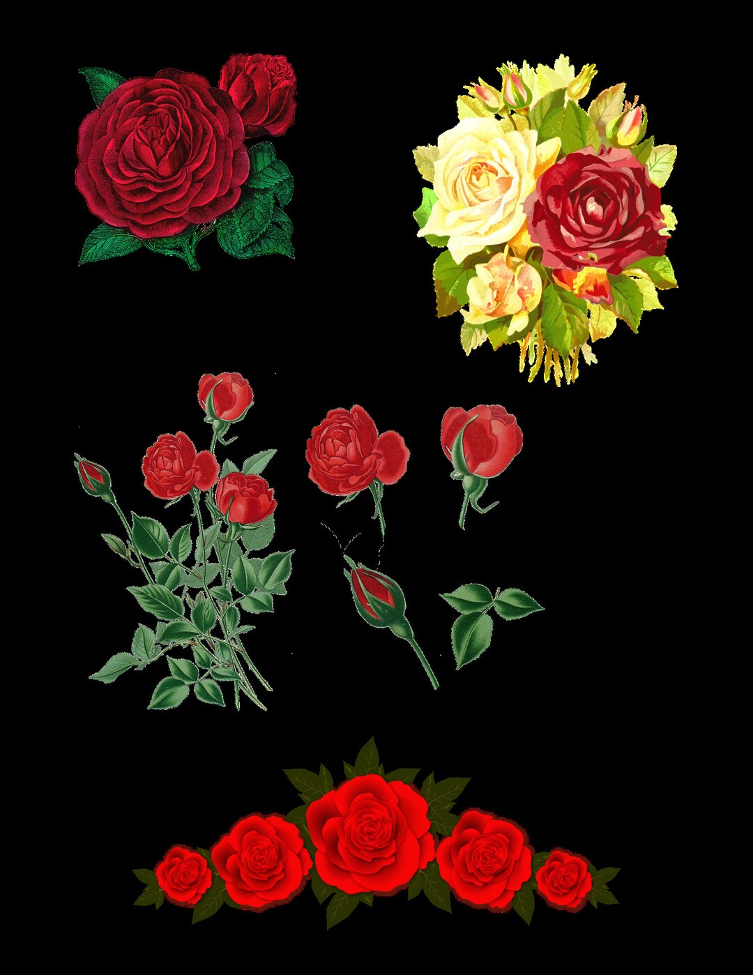 CUT OUT Roses Printable Digital Images / Printable Roses / Scrapbook ...