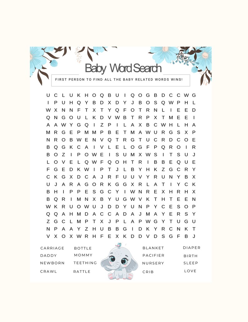 Elephant Baby Shower Games Package, Baby Shower Games, Printable Game ...