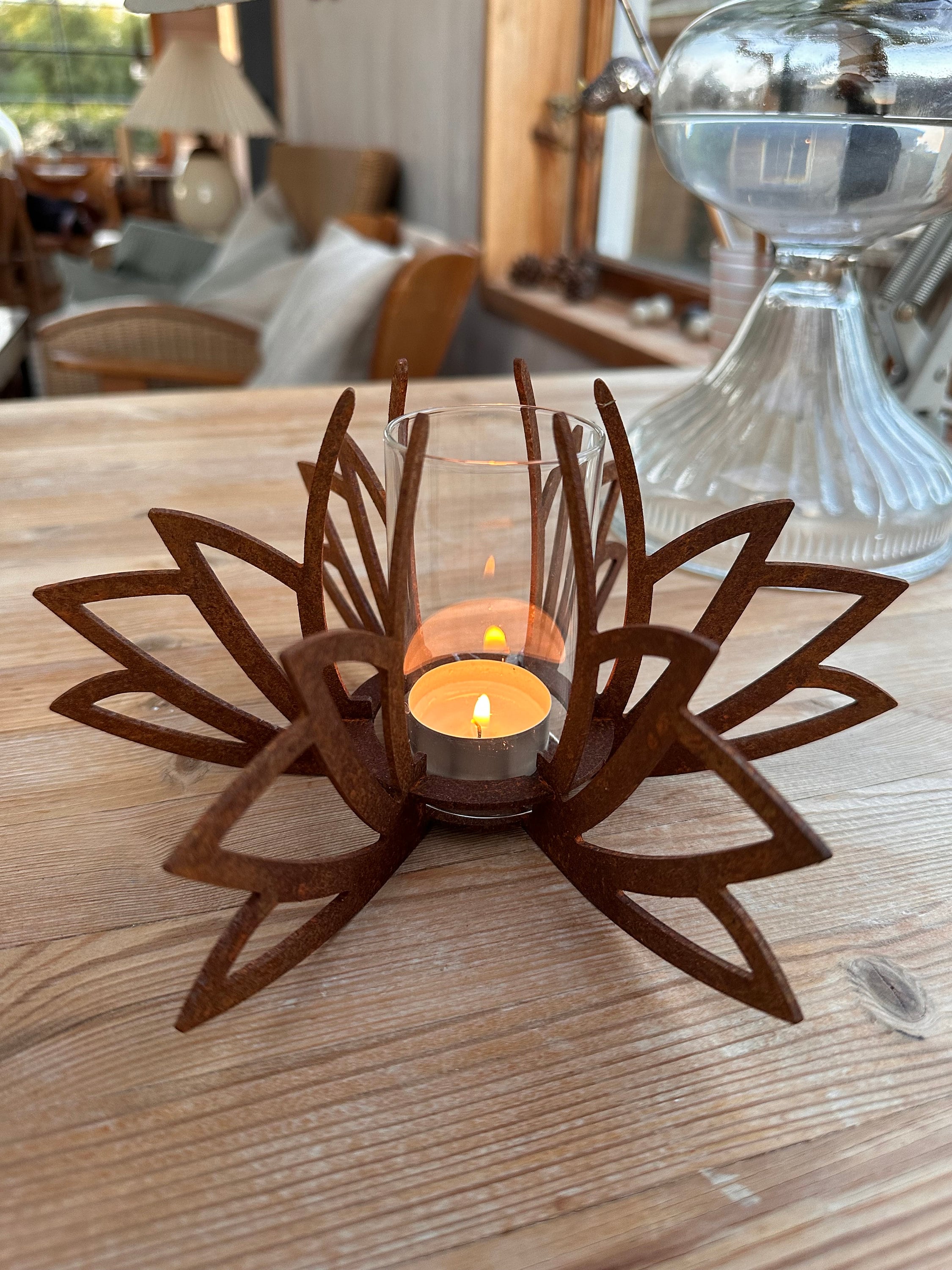 Lanterne fleurie avec insert en verre, torche de jardin en acier Corten ...