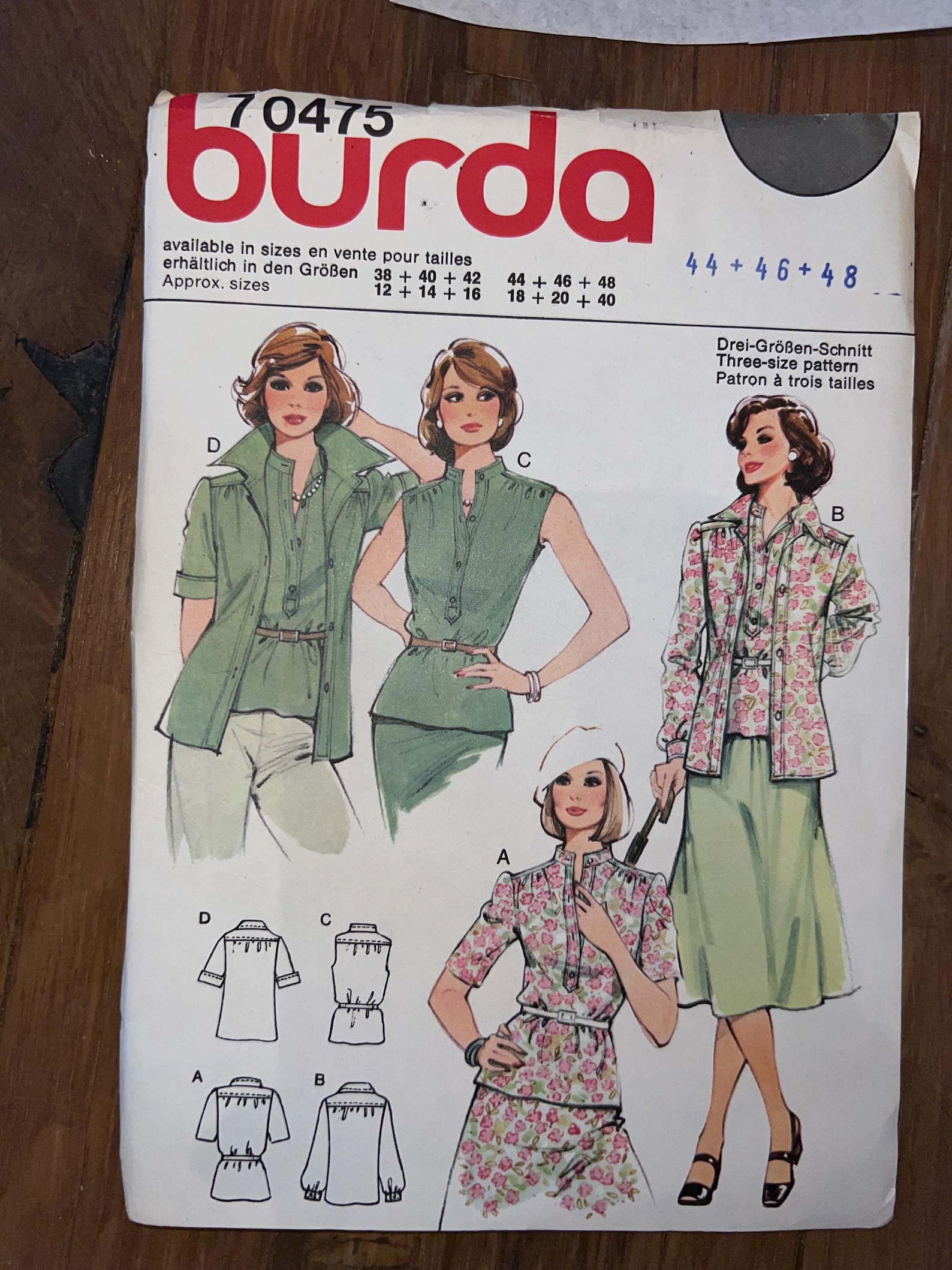 70s Vintage Burda Sewing Pattern 70475 Multi-size Pattern Plus Sizes 44 ...