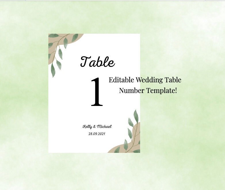 Editable Wedding Table Number Template - Etsy