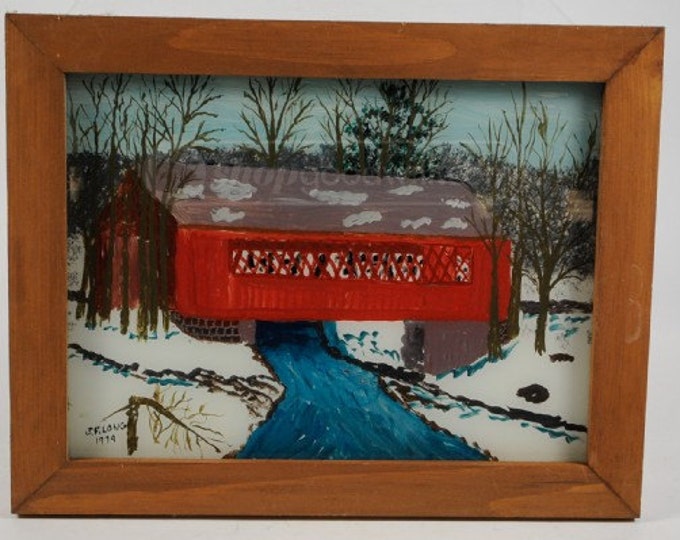 JF Long Folk Art Reverse Glass Painting Signed - Etsy