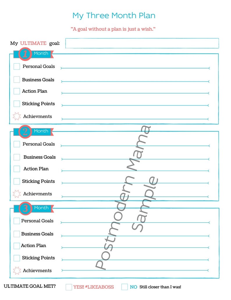 Three Month Goal Planner - Basic - Etsy