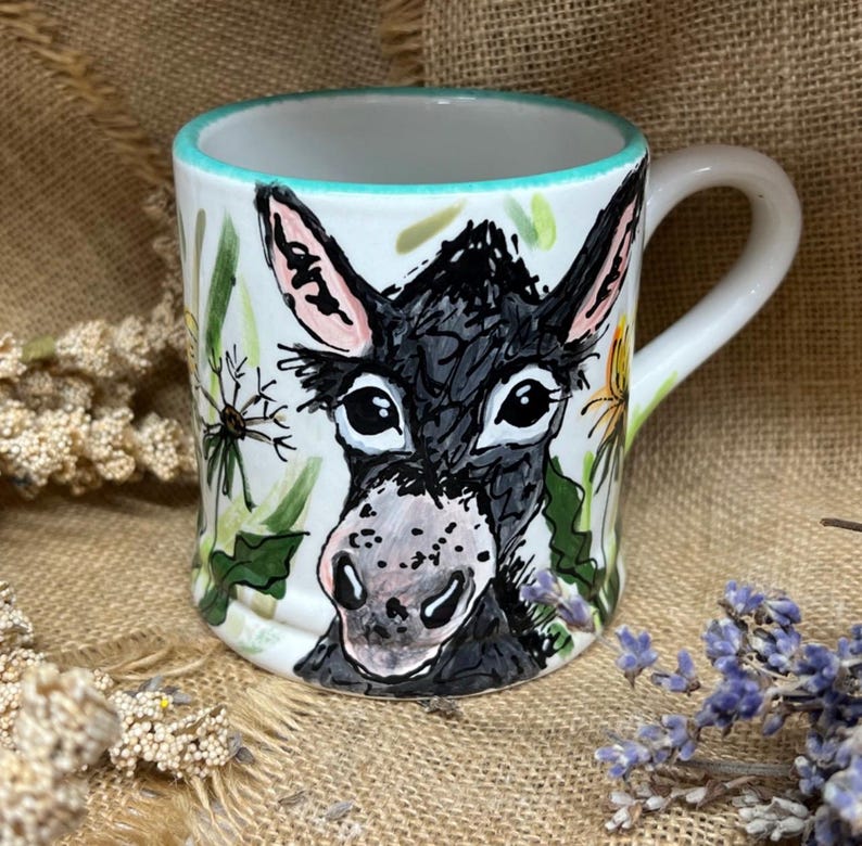 Donkey Mug, Hand Painted, Ceramic, Drinkware, Country Kitchen, Gift ...