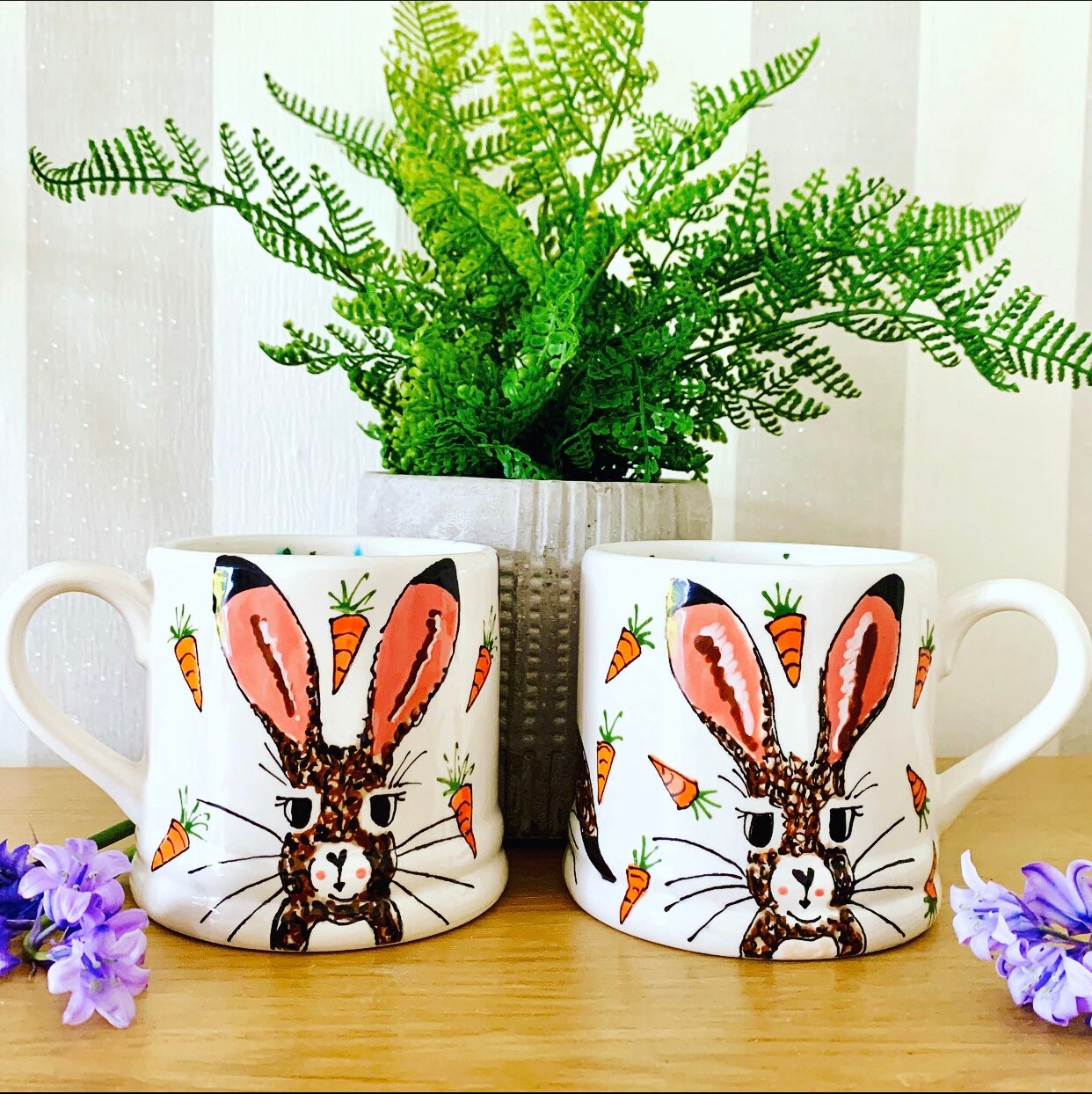 Hare and Carrot Mug Hand Painted Ceramic Drink-ware Country | Etsy