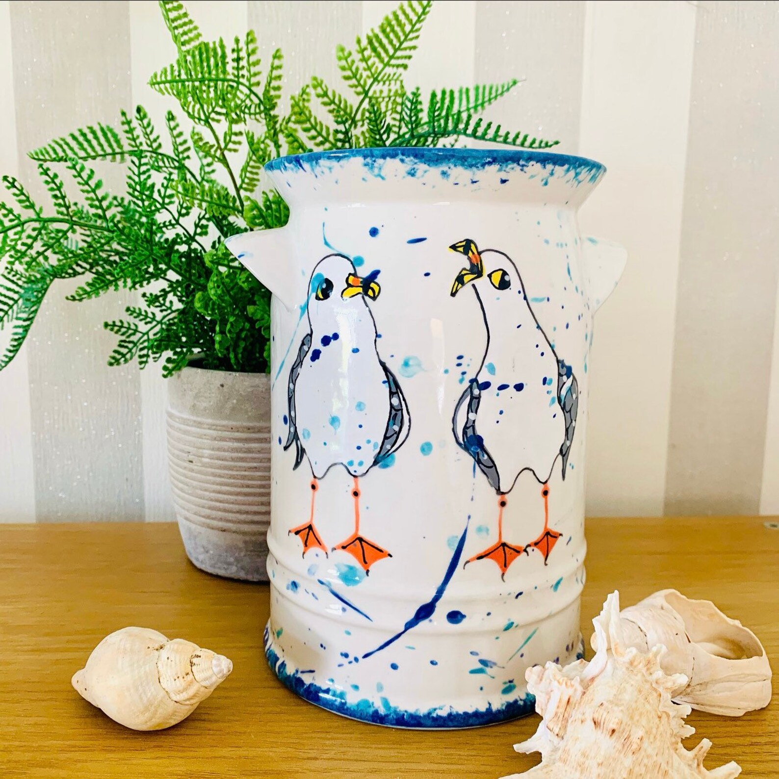Seagull, Milk Churn, Flower Vase, Utensil Holder, Hand Painted, Ceramic ...