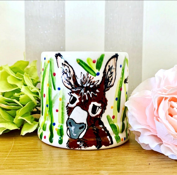 Donkey Mug Hand Painted Ceramic Drinkware Country Kitchen | Etsy