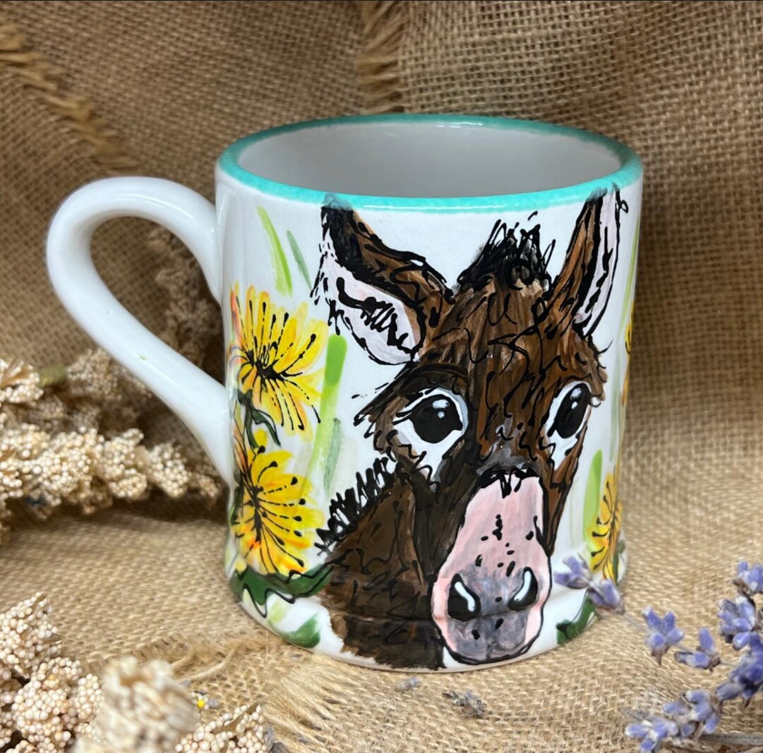 Donkey Mug, Hand Painted, Ceramic, Drinkware, Country Kitchen, Gift ...