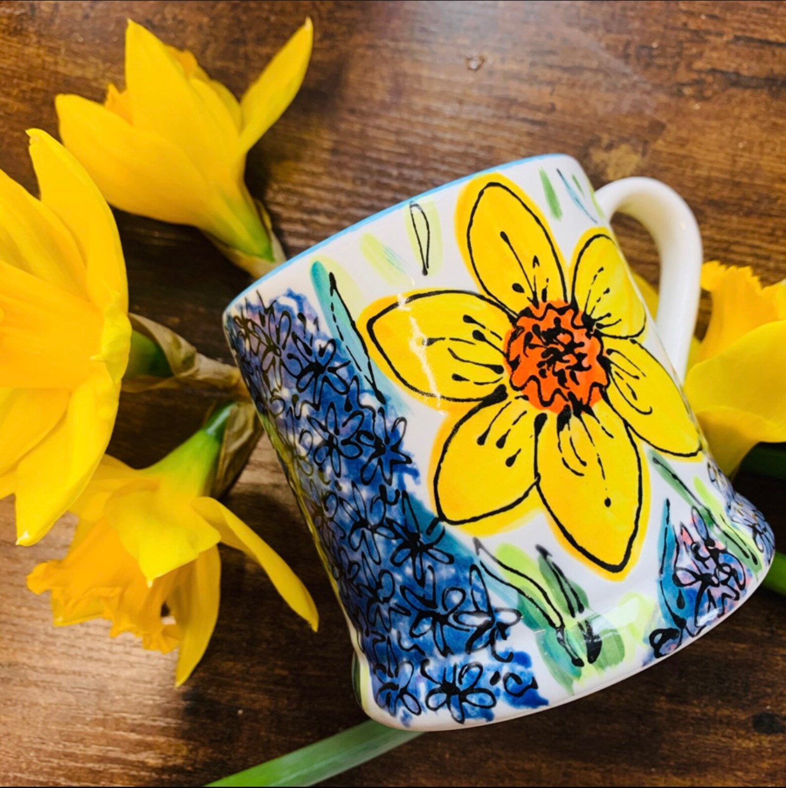 Daffodil and Hyacinth Mug Hand Painted Ceramic Country Ware - Etsy