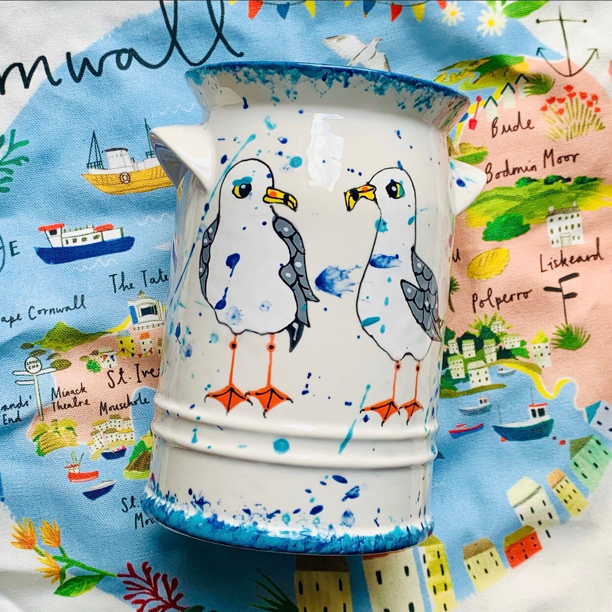 Seagull, Milk Churn, Flower Vase, Utensil Holder, Hand Painted, Ceramic ...