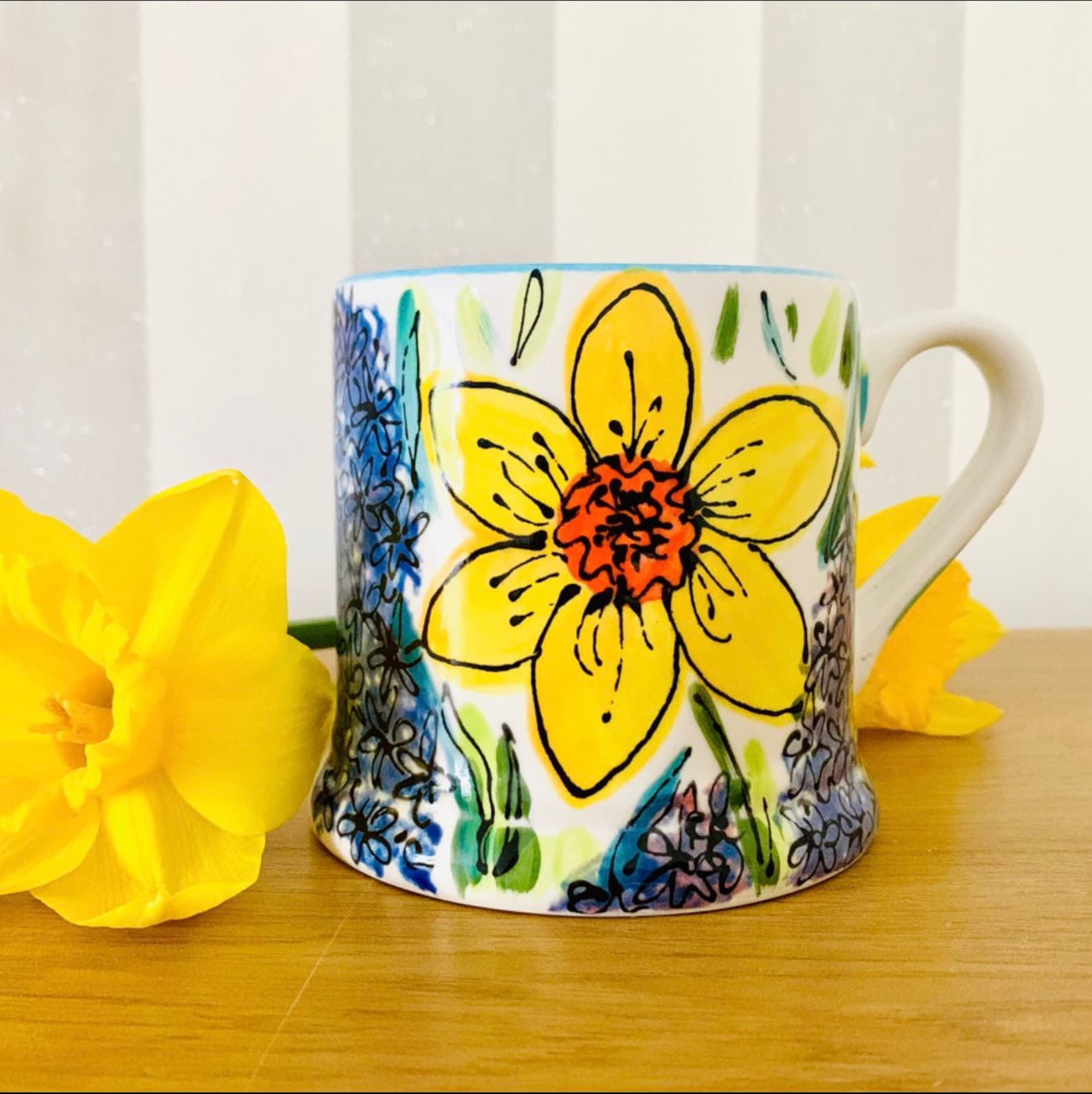 Daffodil and Hyacinth Mug, Hand Painted, Ceramic, Country Ware - Etsy