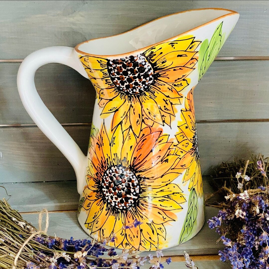 Sunflower, Country Jug, Vase, Hand Painted, Ceramic, Gift - Etsy