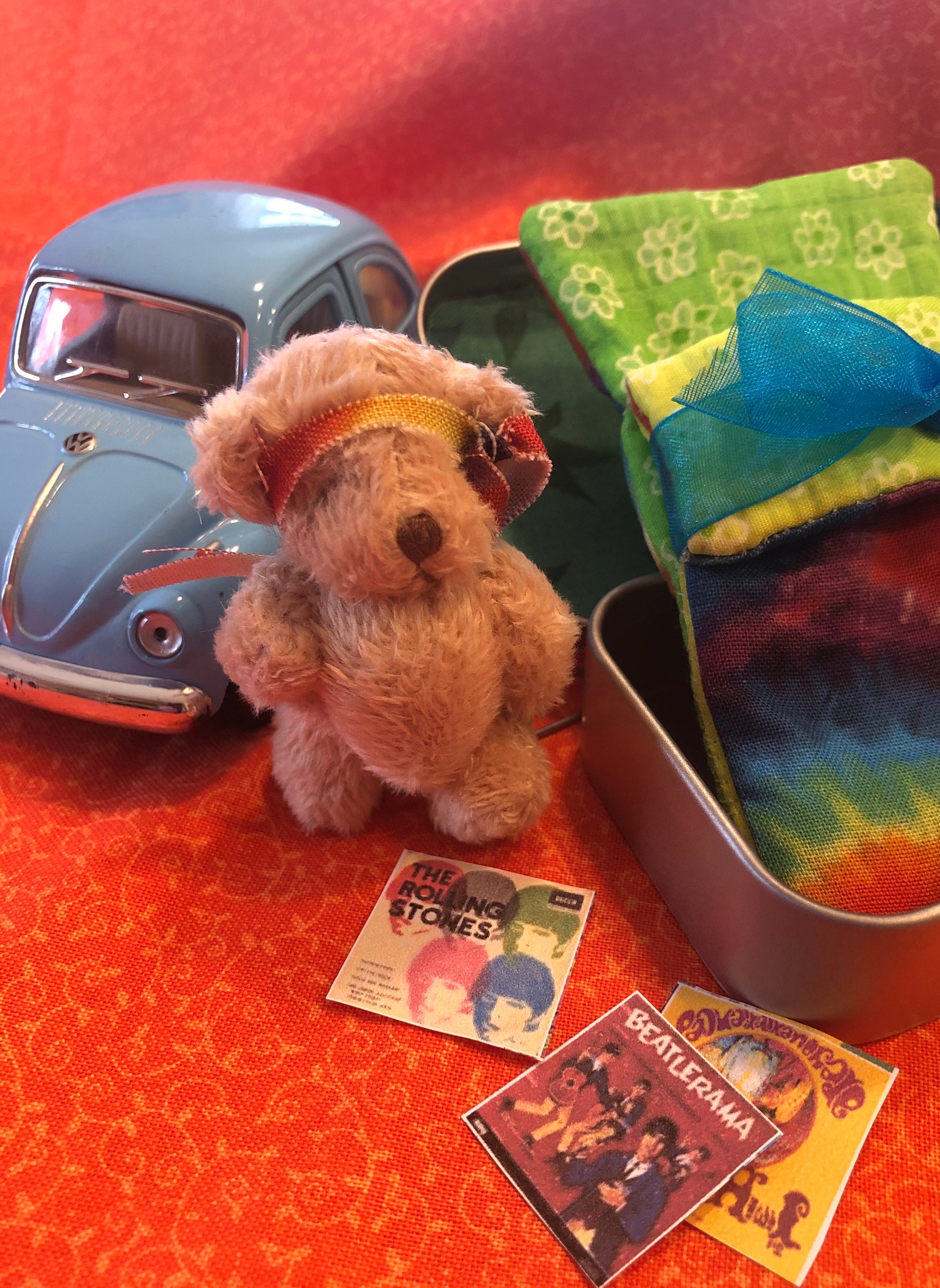 Tie-dye Teddy Bear Little Pocket Bear in Tin Tiny Hug Bear Worry Pet ...