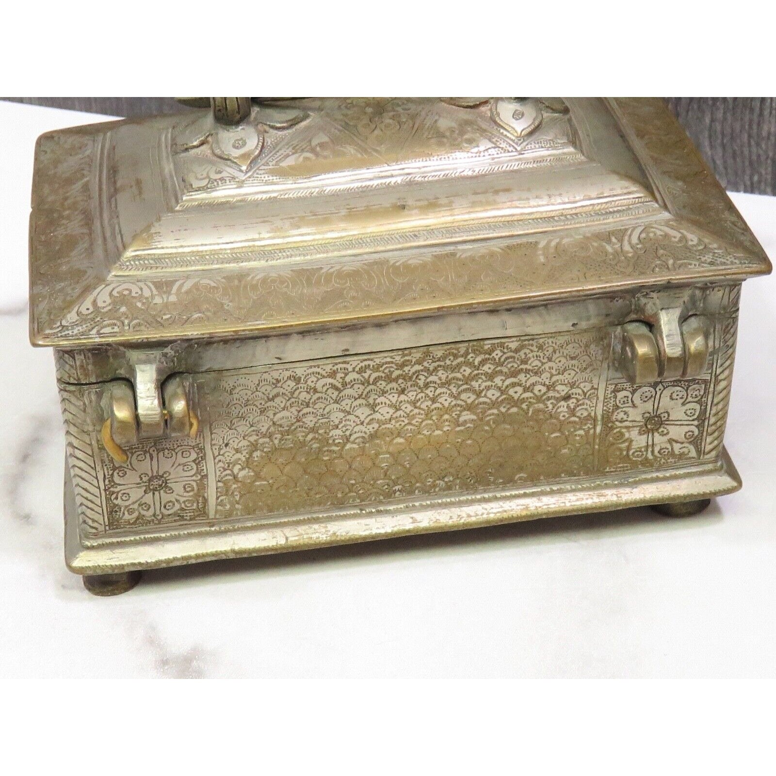 Antique Persian Qajar Islamic Brass Bronze Footed Casket Box 1800s Hand ...