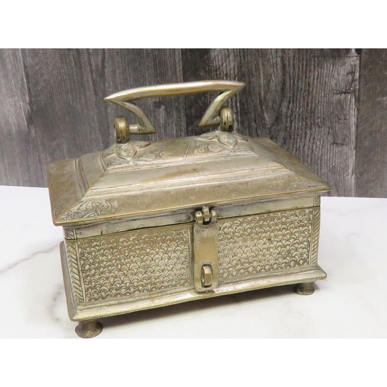 Antique Persian Qajar Islamic Brass Bronze Footed Casket Box 1800s Hand ...