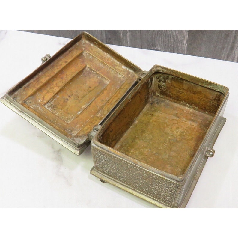 Antique Persian Qajar Islamic Brass Bronze Footed Casket Box 1800s Hand ...