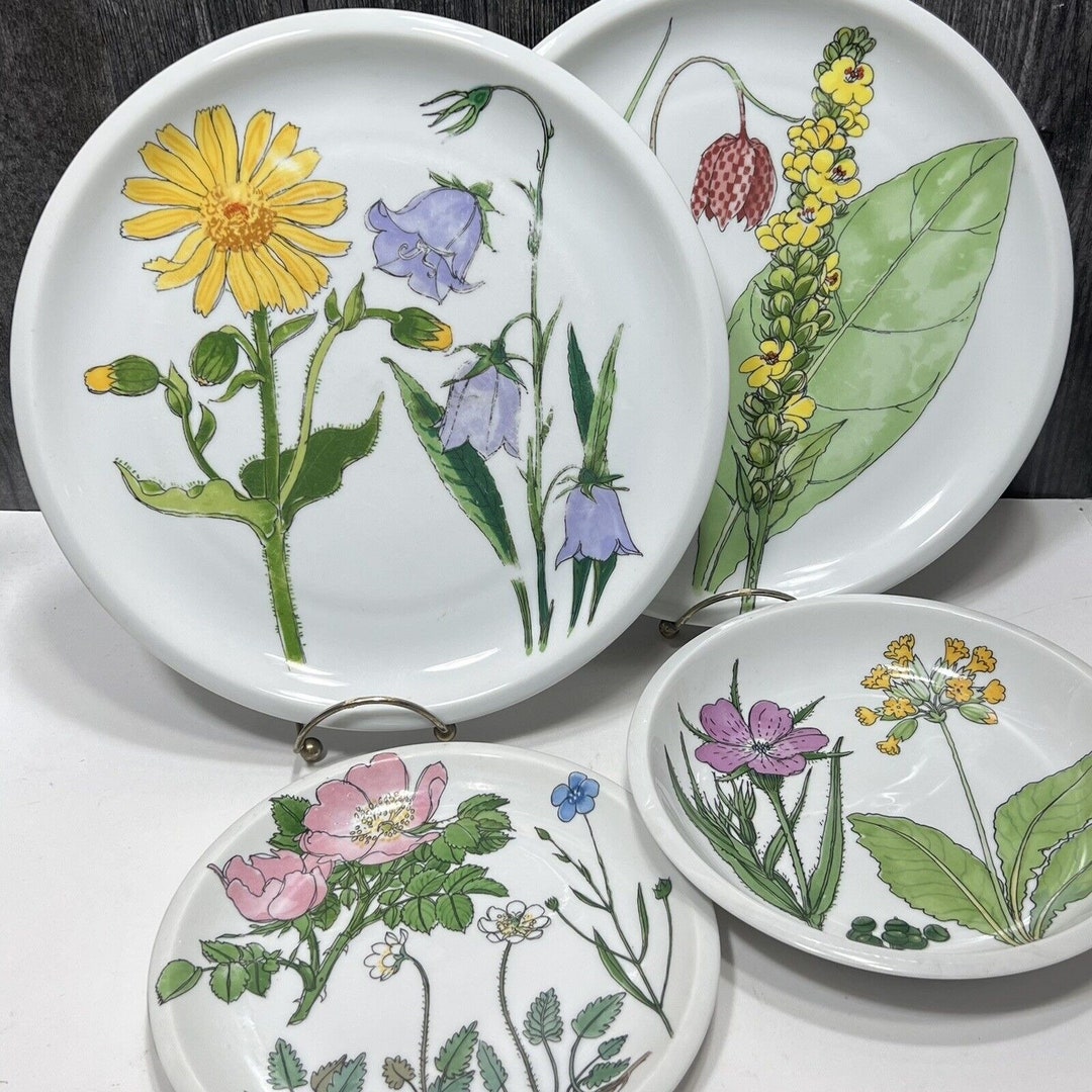 4 Pcs Ikea '70 MIDSOMMAR SPAL Porcelain Floral Plates Bowl Marguerite ...