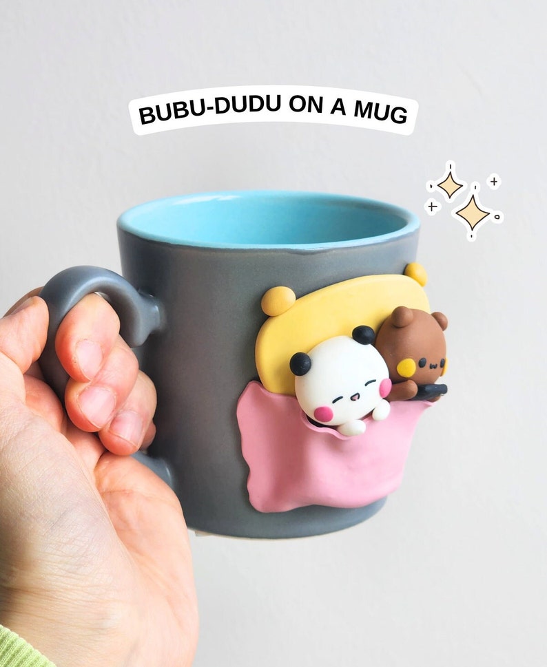 Bubu Dudu Bear Polymer Clay on a Mug - Gift for Peach-goma and Bubu ...