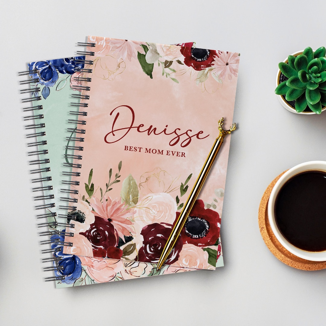 Personalized Notebook, Journal for Women, Spiral Floral Notebook ...