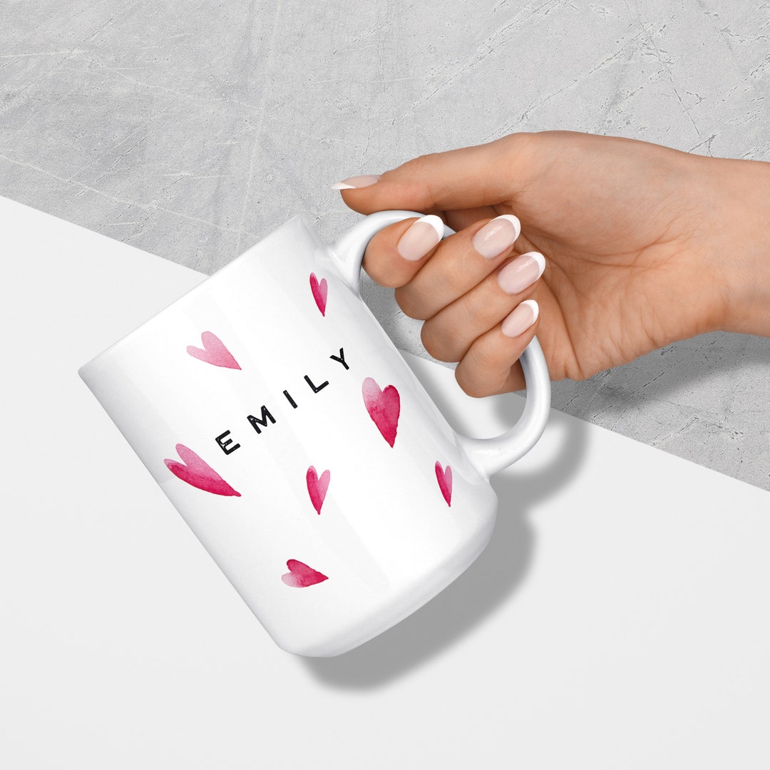 Personalized Hearts Coffee Mug With Name, Mug With Matching Coaster ...
