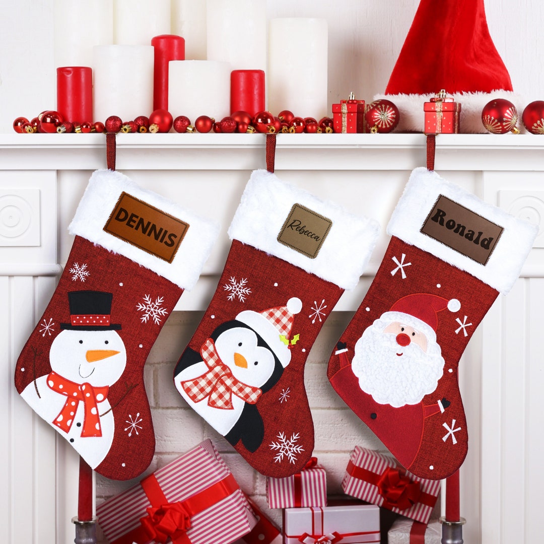 2023 Family Christmas Stockings,leather Patch Christmas Stockings,kid ...