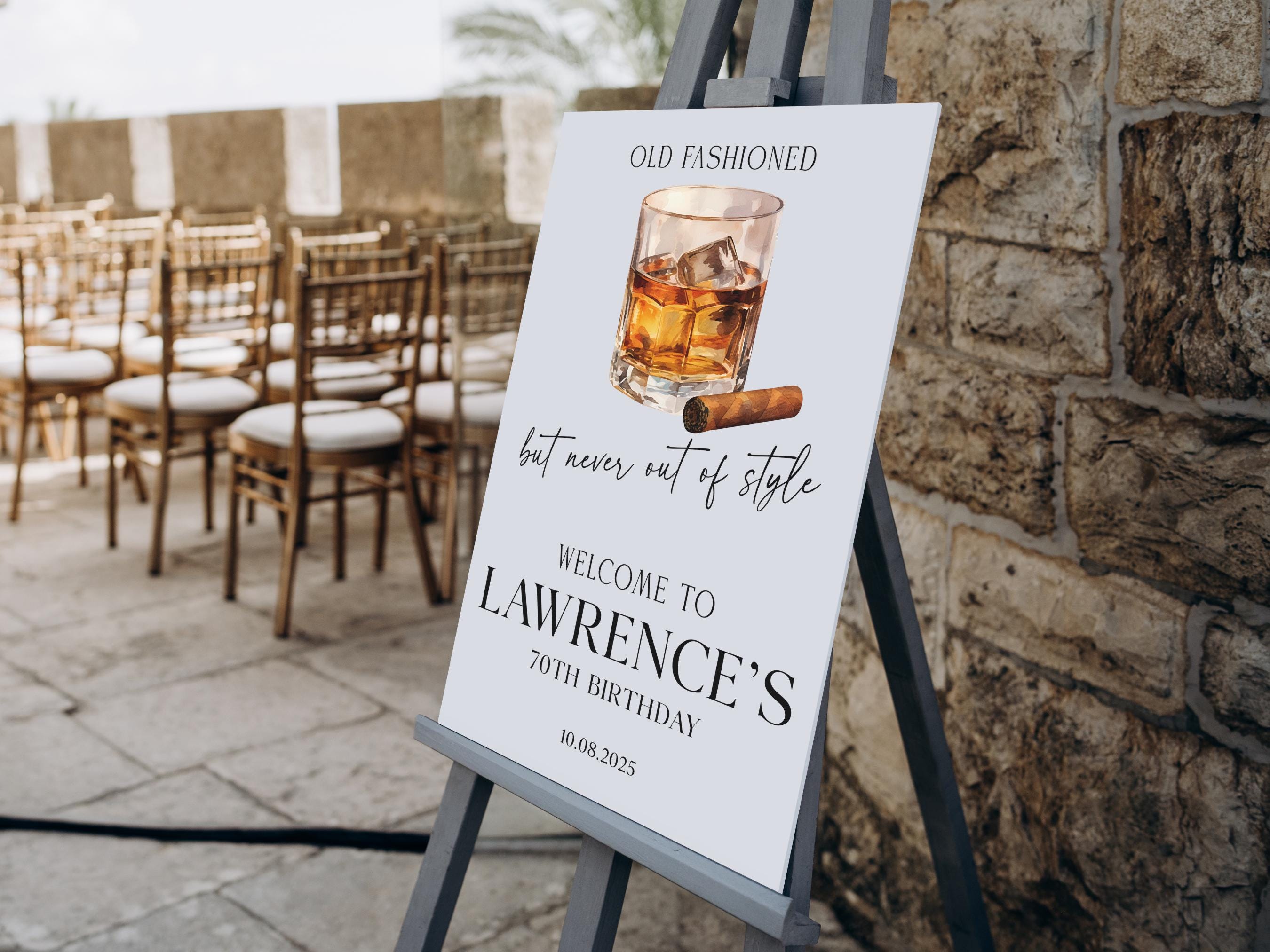 Men's Birthday Party Welcome Sign, Cigar & Whiskey Birthday Welcome ...