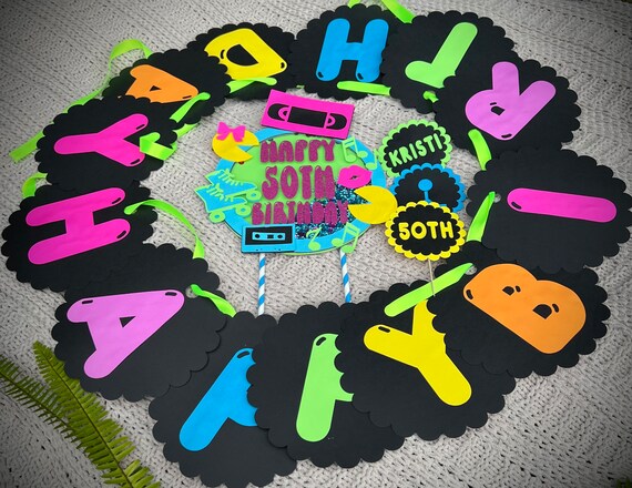 Birthday Banner Neon Party 1980s Party Decorations Custom - Etsy