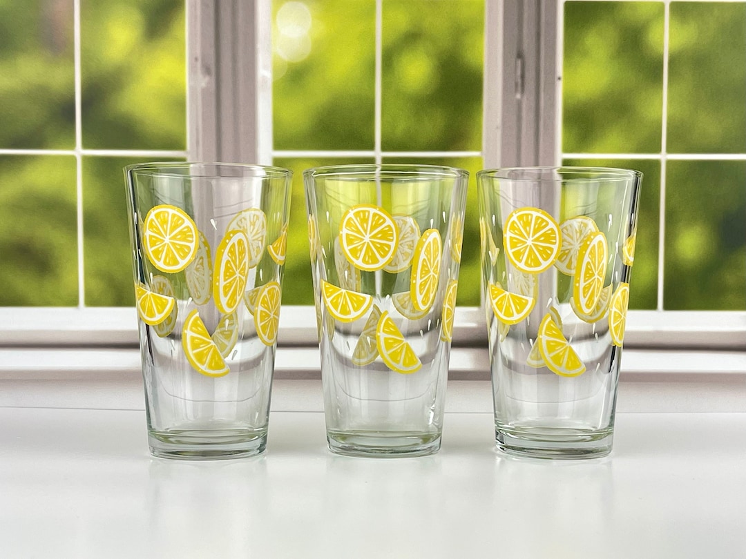 Set of 3 Vintage Libbey Lemon Slices Tumbler Drinking Glasses Swanky ...