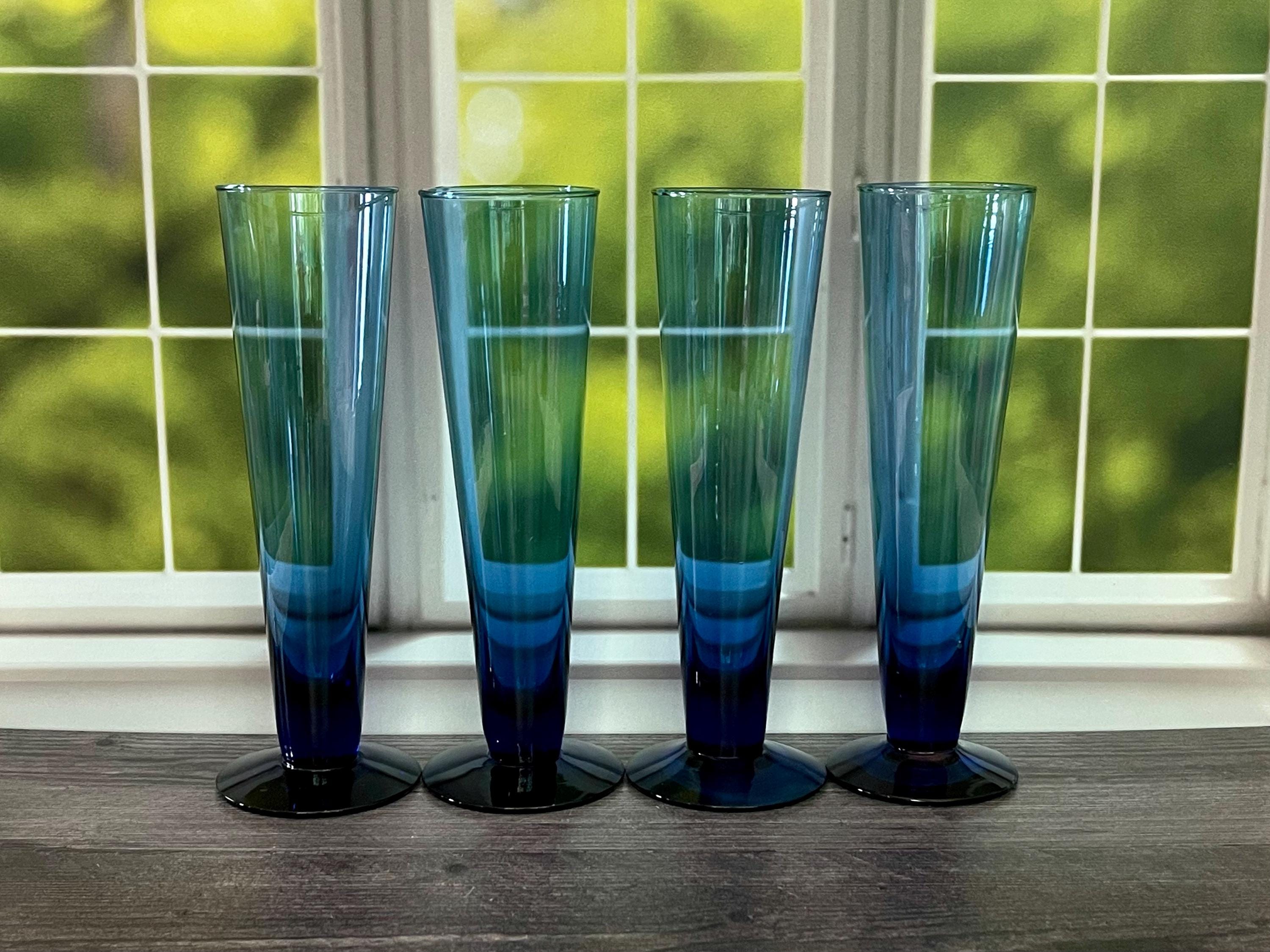 Set of Four Vintage Cobalt Blue Glass Beer Pilsner Glasses 9 1/4" Tall ...