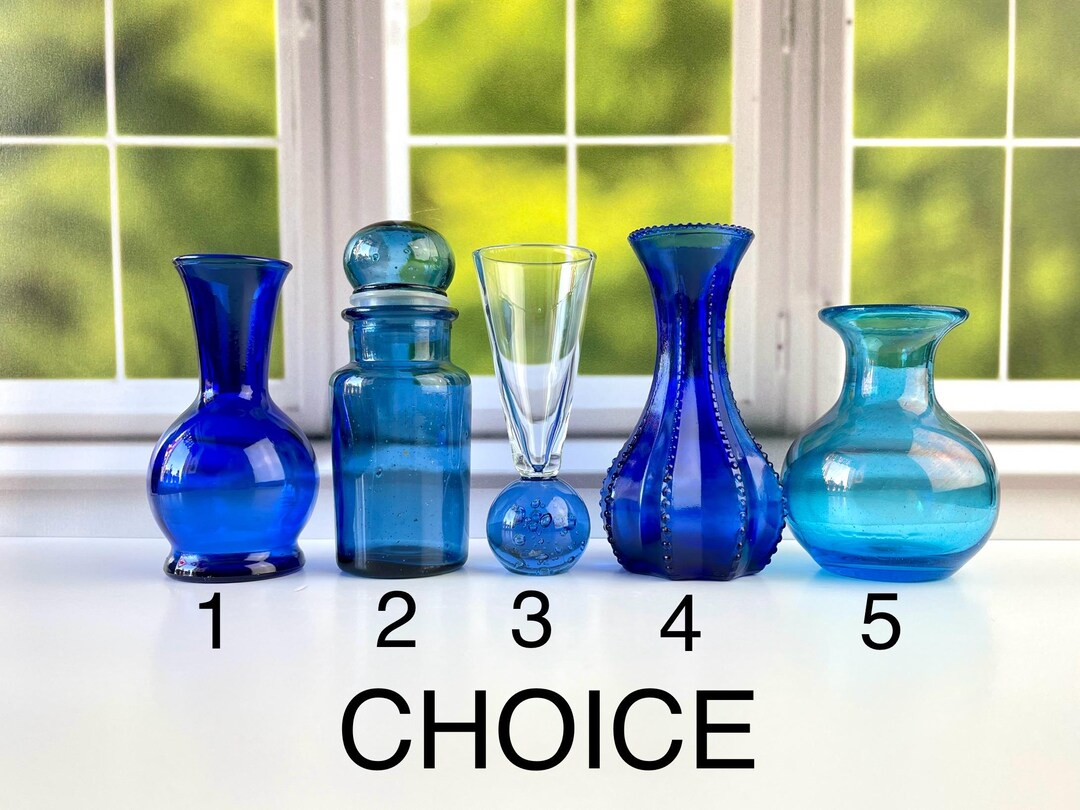 Choice-vintage Small BLUE Glass Vase Flower Bud Vasecontrolled Bubble ...
