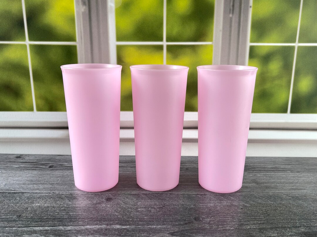 Set of 3 Retro Mod PINK TUPPERWARE Cups Tumblers 12 Oz Stackable ...