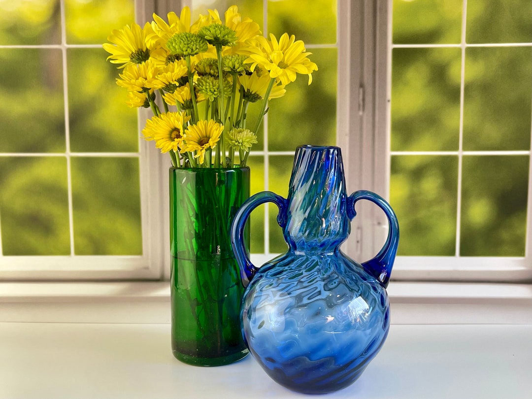 Vintage Blue Glass Vasehand Blown Optic Paneled Cobalt Blue Glass Mid ...