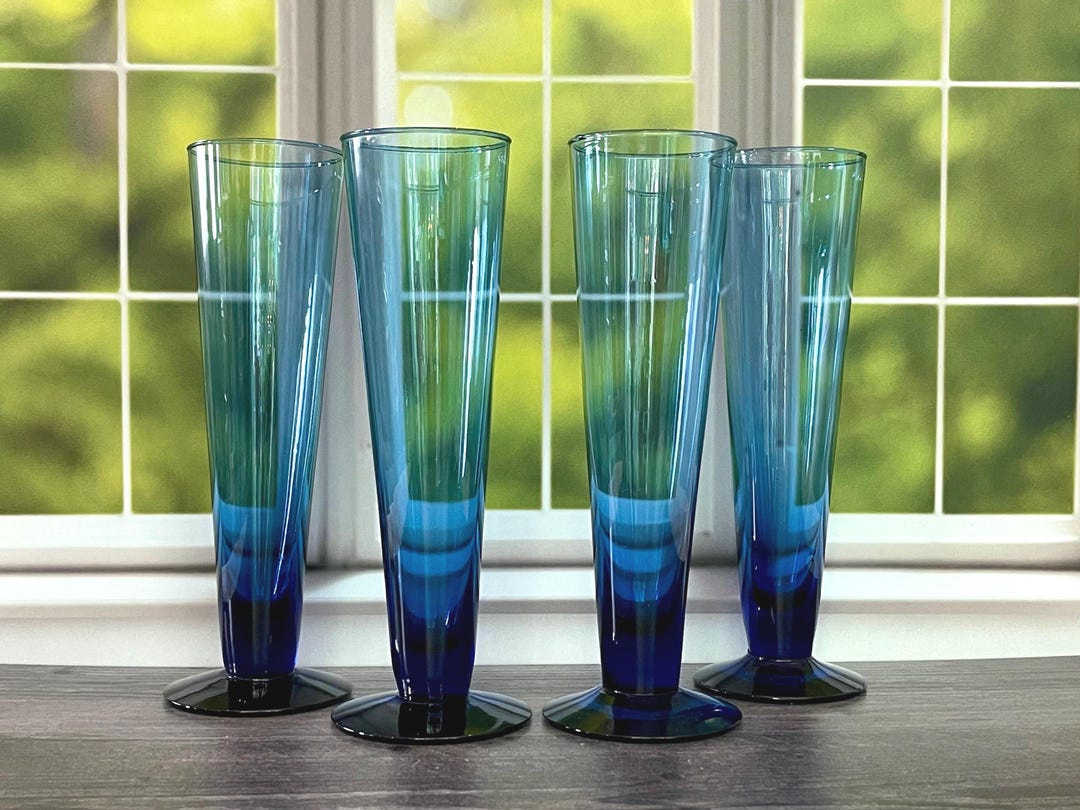Set of Four Vintage Cobalt Blue Glass Beer Pilsner Glasses 9 1/4" Tall ...