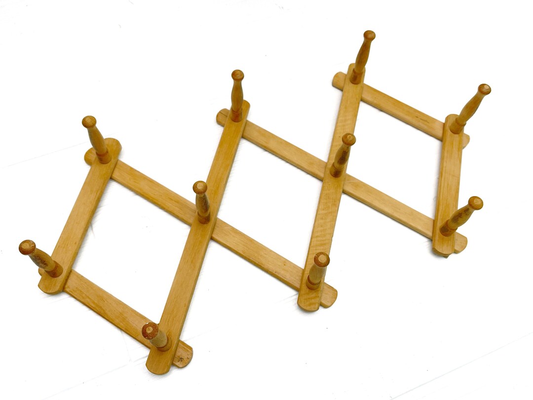 Vintage Wooden Accordion 10 Peg Wall Mount Coat Rack Mugs - Etsy