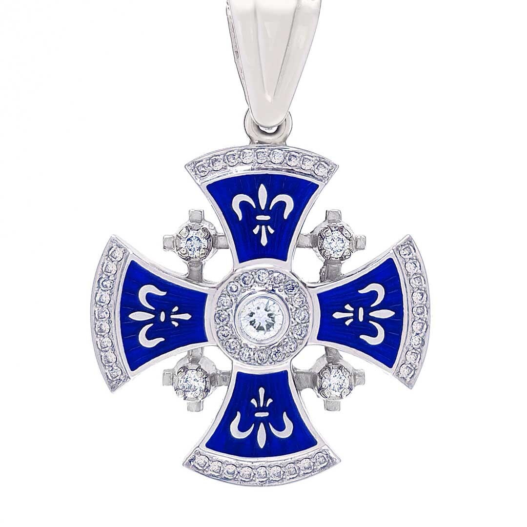 Diamond Jerusalem Cross 14K White Gold 53 Diamonds and Blue Enamel - Etsy