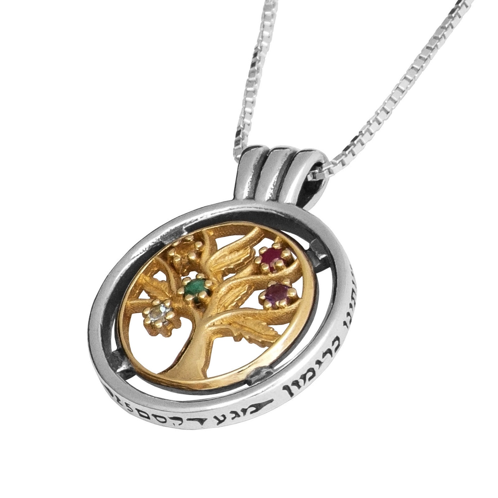 Kabbalah Amulets Tree of Life Multicolor Crystals CZ Silver 925 Gold 9K ...