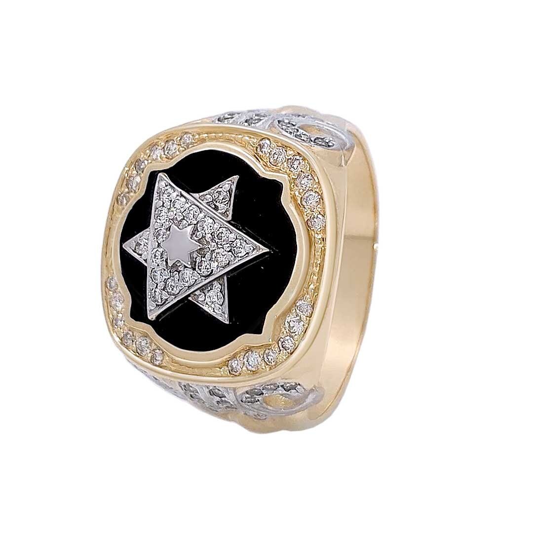 14К Gold Star of David Ring With 74 Diamonds and Black Enamel Judaica ...