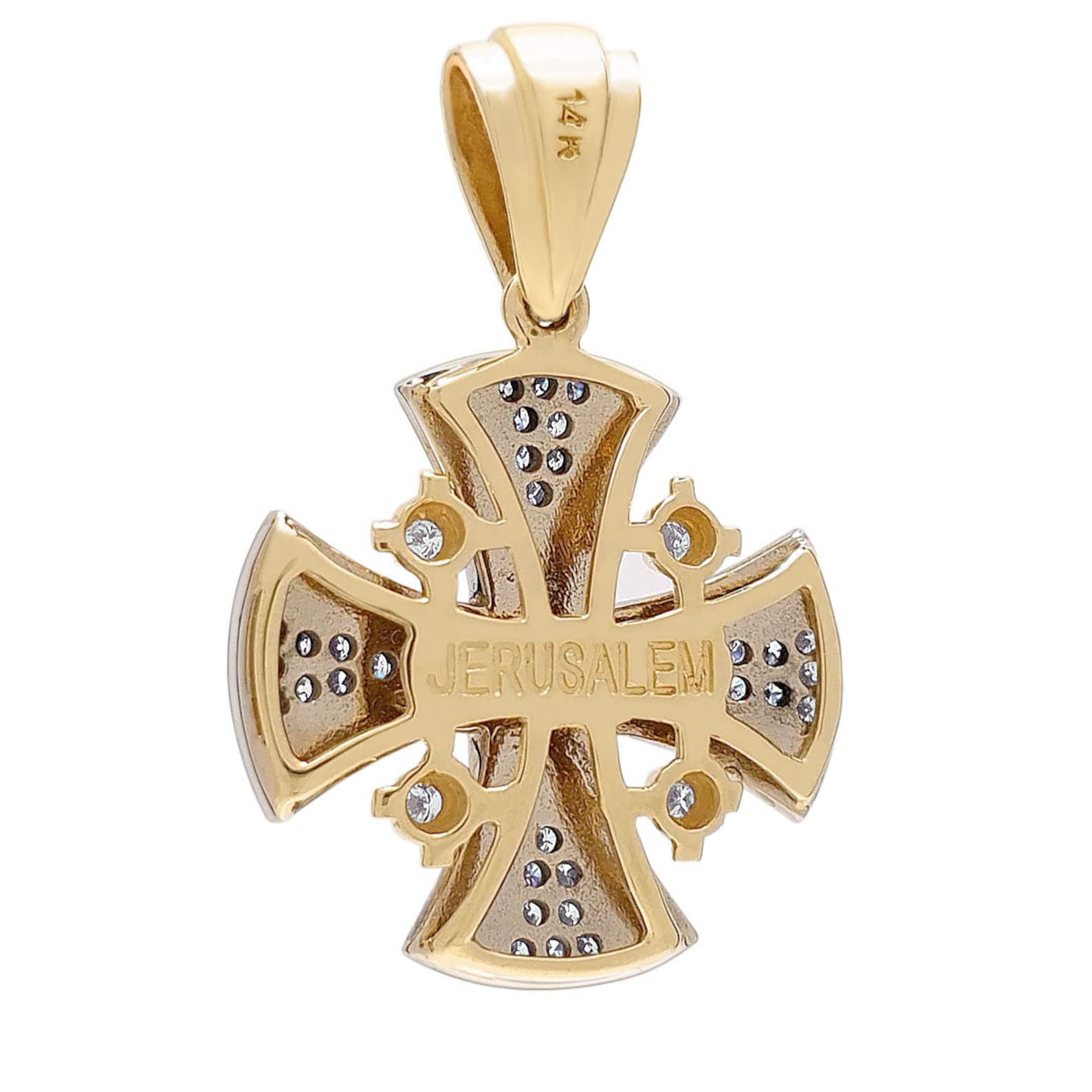 Jerusalem Cross Pendant Gold 14K With Diamonds and Blue Enamel Jewelry ...