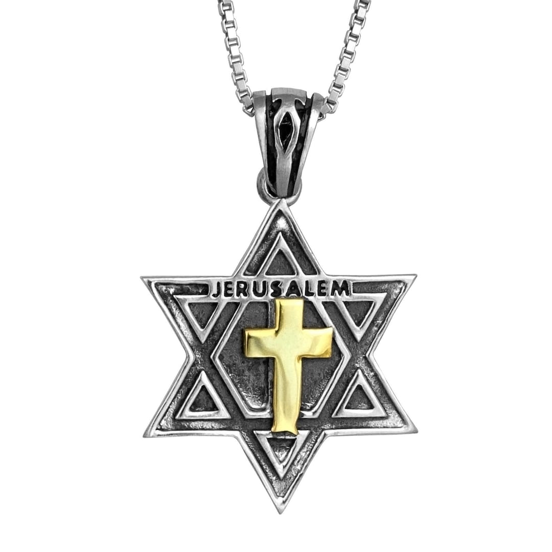 Messianic Pendant Star of David With a Cross Gold 9K Sterling Silver - Etsy