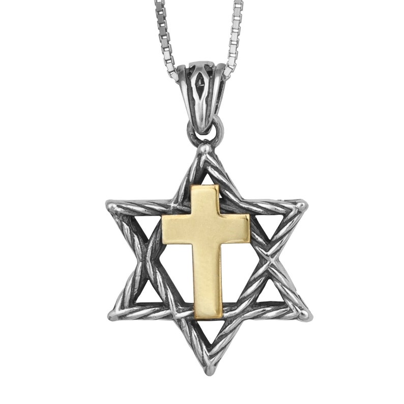 Messianic Pendant Star of David With Cross Gold 9K Sterling Silver - Etsy