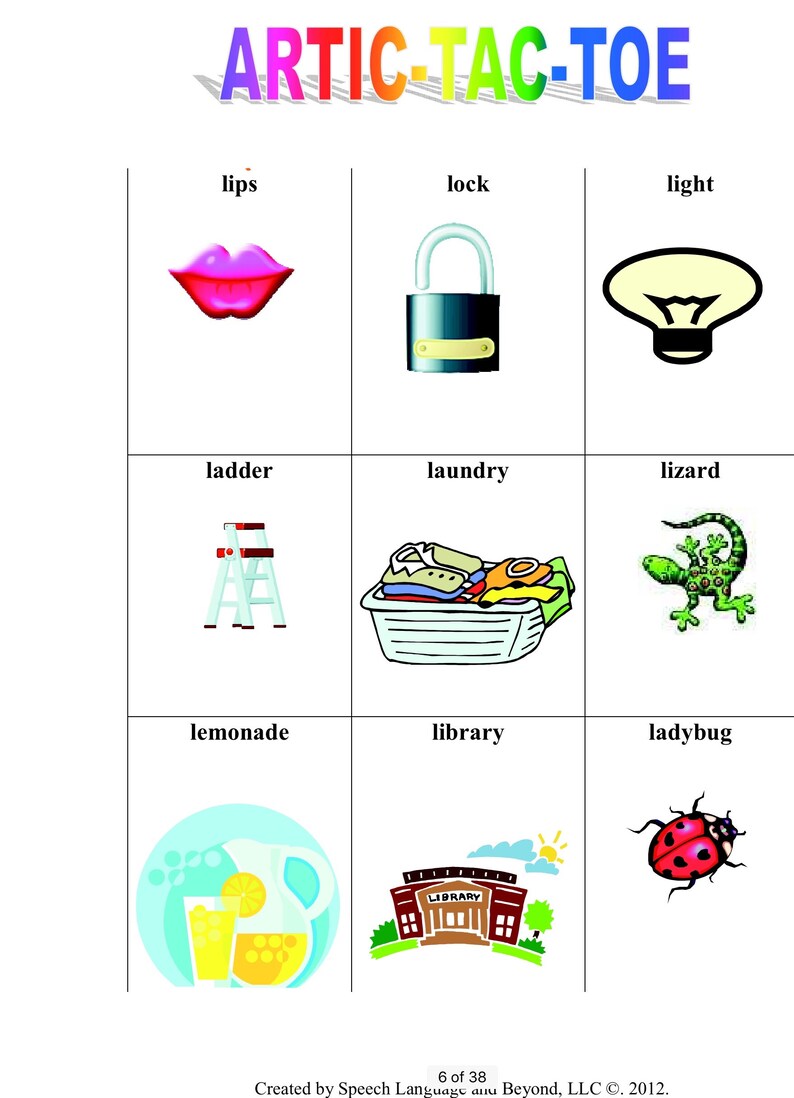 Artic Tac Toe Speech Therapy Activity Book for Producing /l, R, Sh, Ch ...