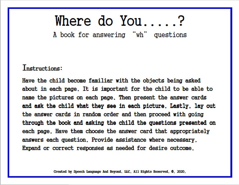 Where Question Book for Speech Therapy WH Question Speech Therapy Cut ...