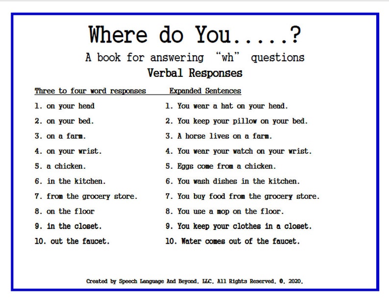 Where Question Book for Speech Therapy WH Question Speech Therapy Cut ...