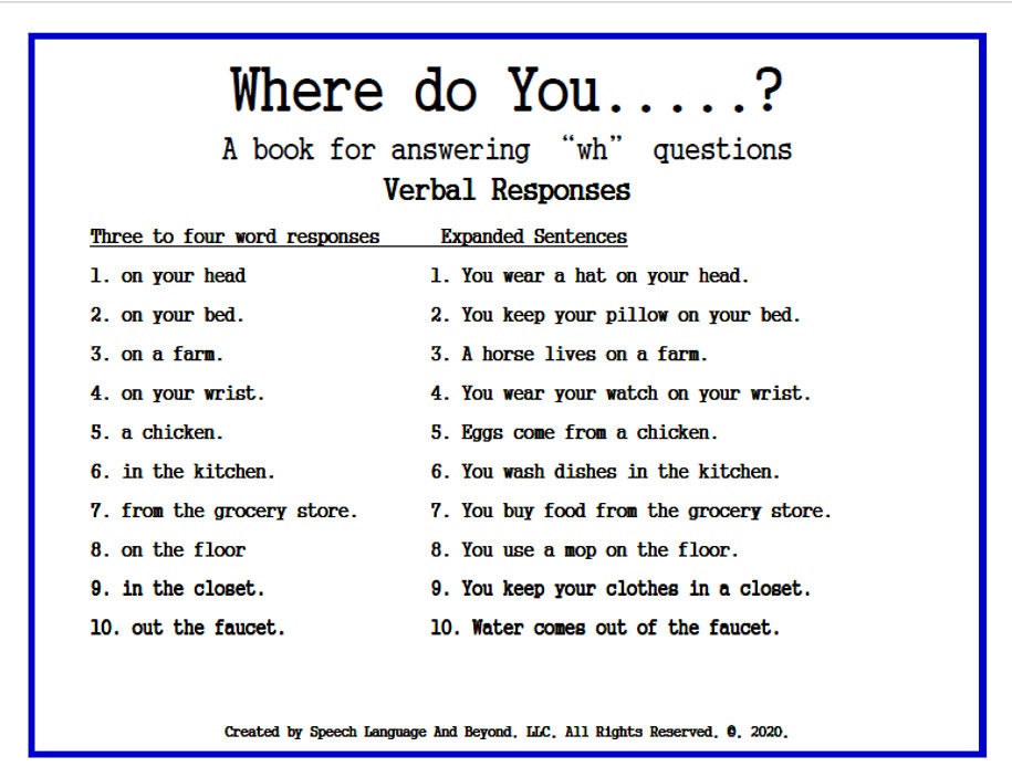 Where Question Book for Speech Therapy WH Question Speech Therapy Cut ...