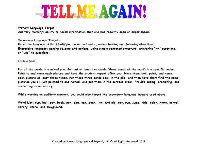 Tell Me Again-speech Therapy Printable Language Book for Toddlers and ...