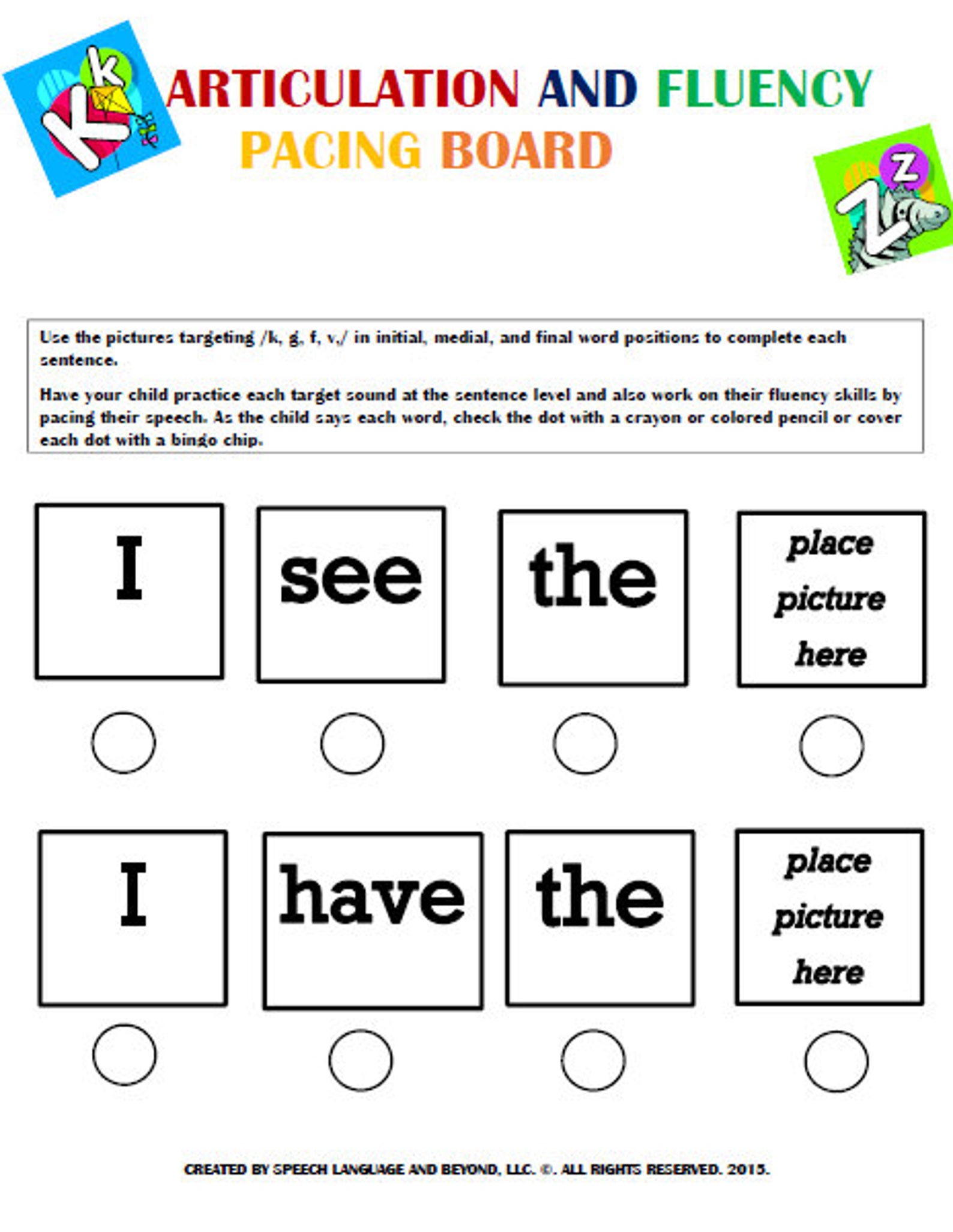 Articulation and Fluency Pacing Board Speech Therapy Printable Activity ...