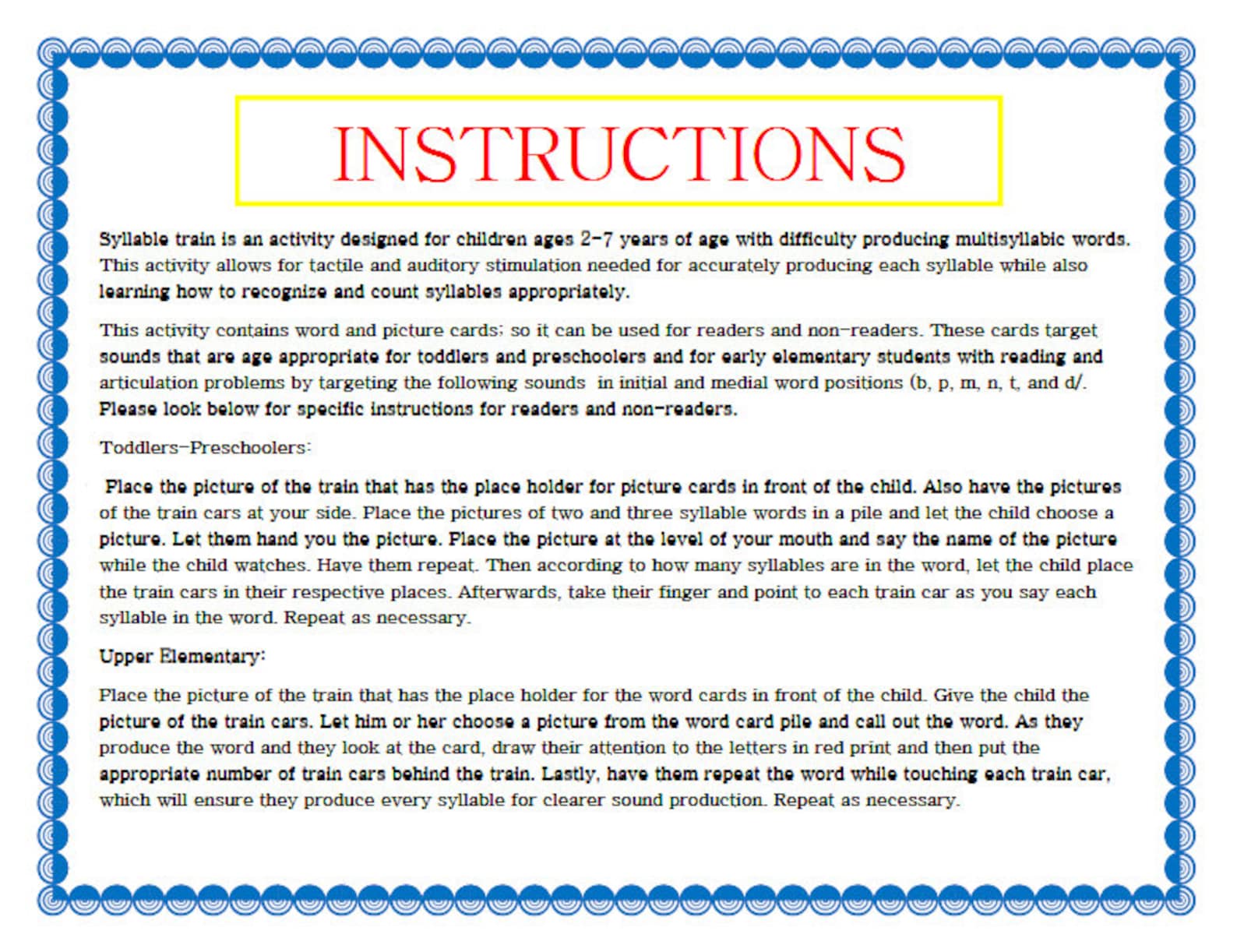 Syllable Train- Speech Therapy Printable Activity for Preschoolers ...