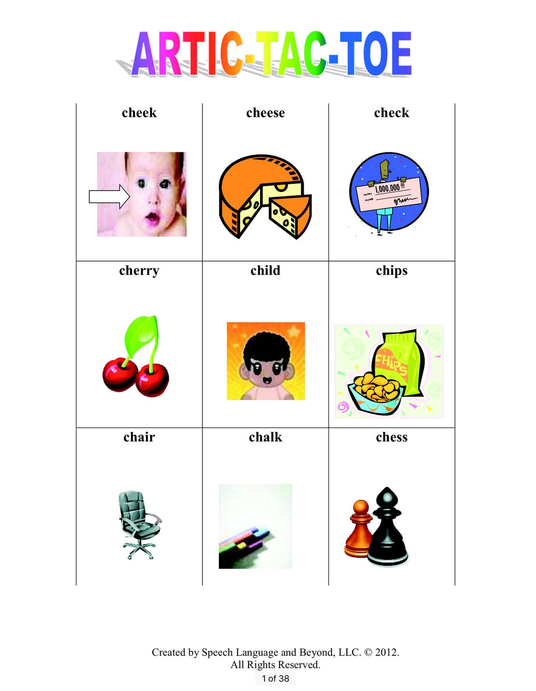 Artic Tac Toe Speech Therapy Activity Book for Producing /l, R, Sh, Ch ...