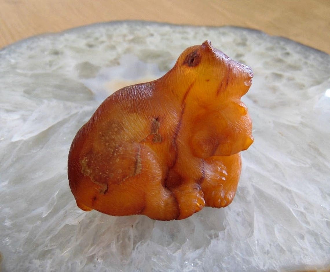 Amber Sculpture Bear Figurines Unique Gift Animal Gemstone Hand Carved ...