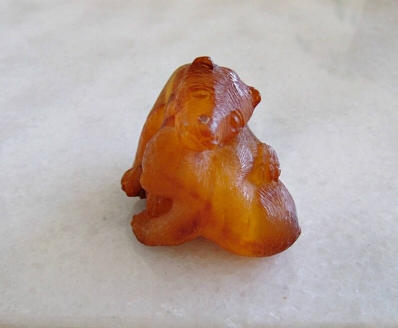 Amber Sculpture Bear Figurines Unique Gift Animal Gemstone Hand Carved ...
